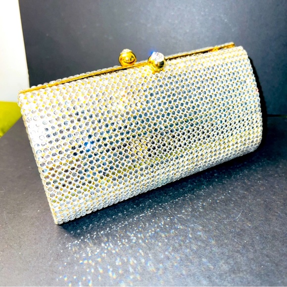 Bags | 198s Crystal Gold Clutch With Gold Crossbody Chain Vintage ...